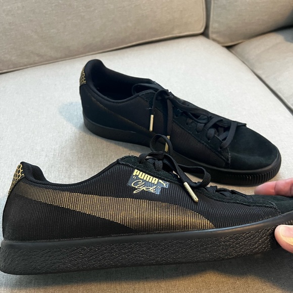 Puma | Shoes | Puma Black Suede And Gold Sneakers | Poshmark